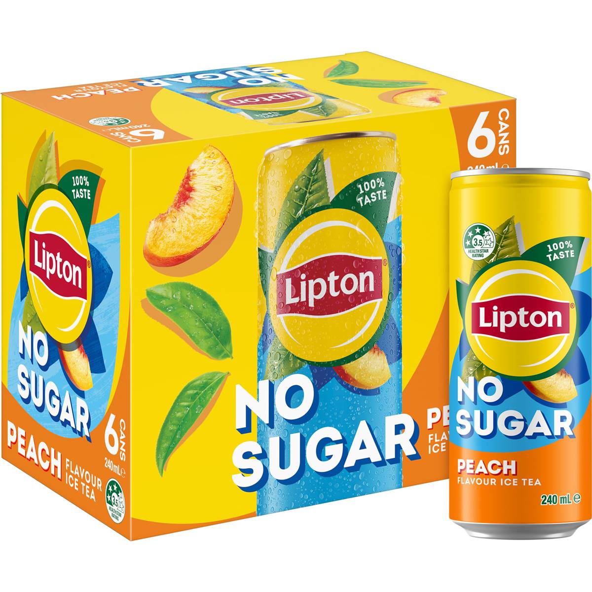 Gluten Free - Lipton No Sugar Iced Tea Peach 240ml X 6 Pack | myWellabee