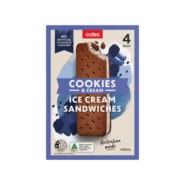 Made in Australia Coles Cookies & Cream Ice Cream Sandwi… - myWellaBee